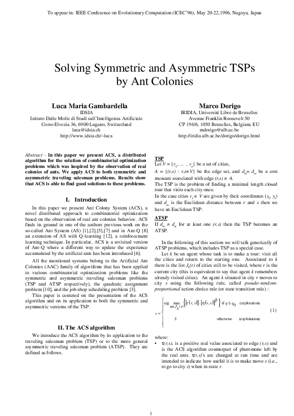 (PDF) Solving symmetric and asymmetric TSPs by ant colonies