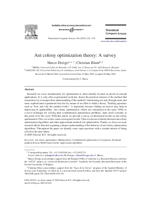 (PDF) Ant colony optimization theory: A survey