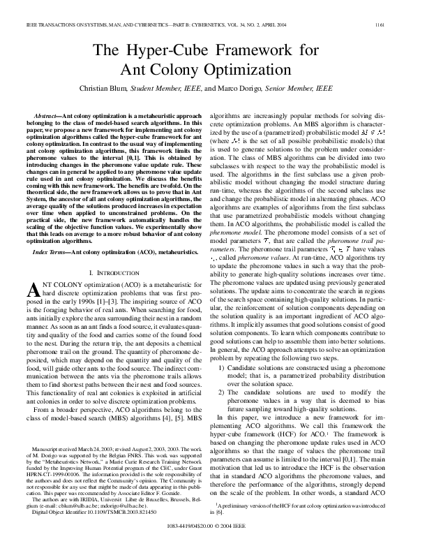 (PDF) The hyper-cube framework for ant colony optimization
