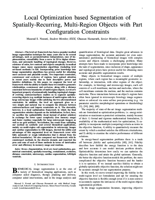 Local Optimization Based Segmentation Of Spatially Recurring Multi Region Objects With Part