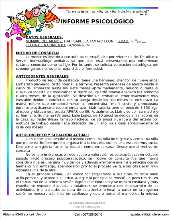 Modelo De Informe Psicologico