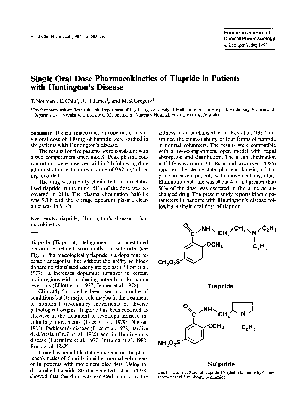 (PDF) Single oral dose pharmacokinetics of tiapride in patients with ...