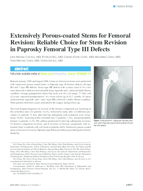 (PDF) Extensively porous-coated stems for femoral revision: reliable ...