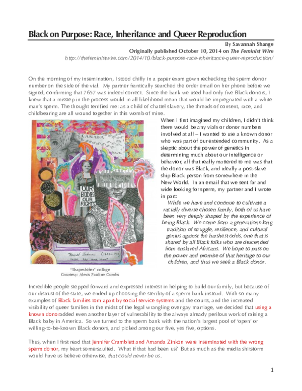 (PDF) Black on Purpose: Race, Inheritance and Queer Reproduction