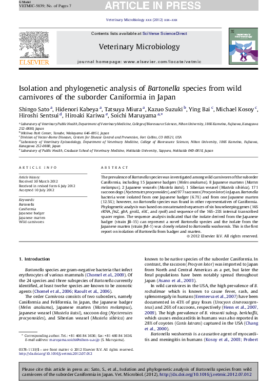 (PDF) Isolation and phylogenetic analysis of Bartonella species from ...