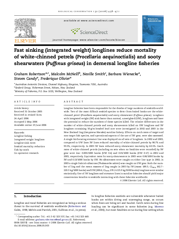 (PDF) Fast sinking (integrated weight) longlines reduce mortality of ...