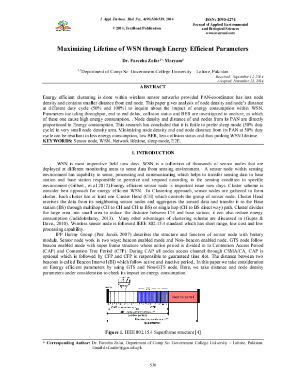 (PDF) Maximizing Lifetime of WSN through Energy Efficient Parameters