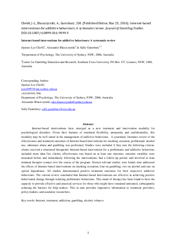 (PDF) Internet-based interventions for addictive behaviours: A ...