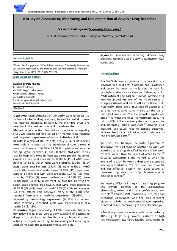 (PDF) A Study on Assessment, Monitoring and Documentation of Adverse ...