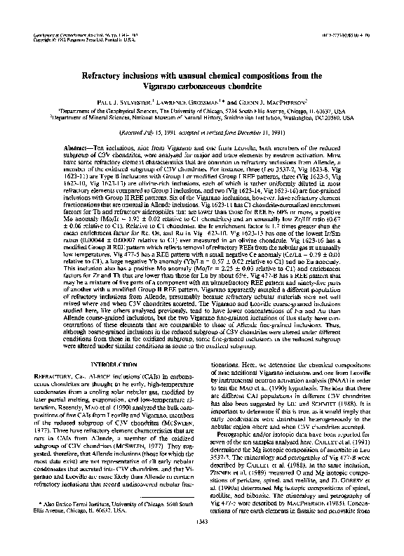(PDF) Refractory inclusions with unusual chemical compositions from the ...