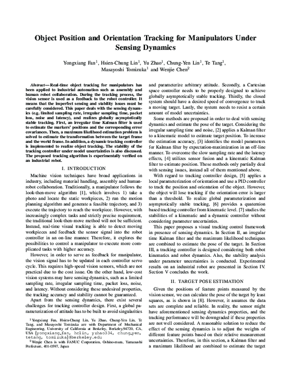 (PDF) Object Position and Orientation Tracking for Manipulators Under ...