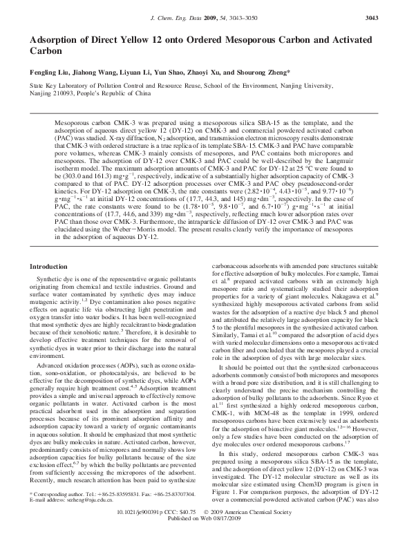 (PDF) Adsorption of Direct Yellow 12 onto Ordered Mesoporous Carbon and ...