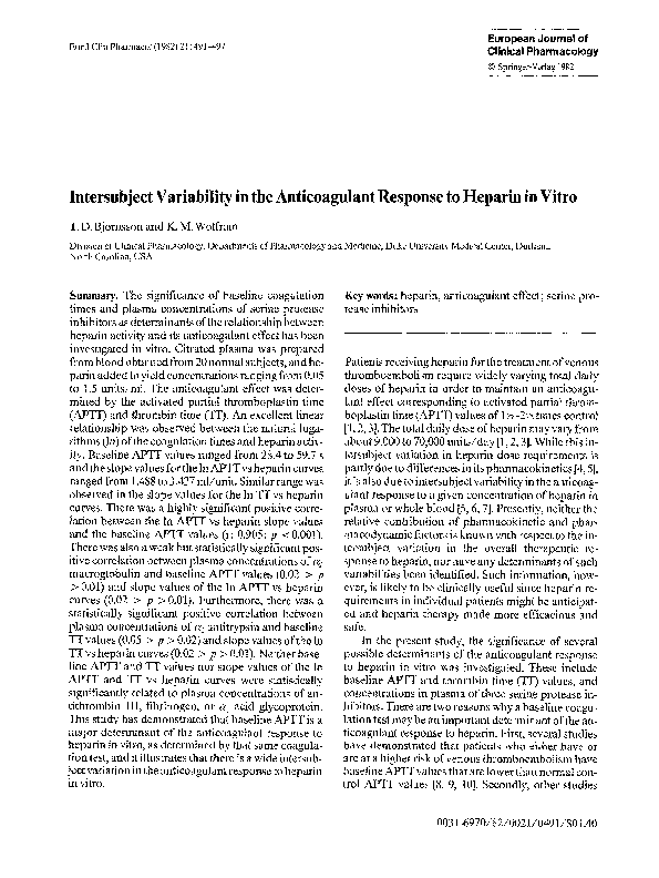 (PDF) Intersubject variability in the anticoagulant response to heparin ...