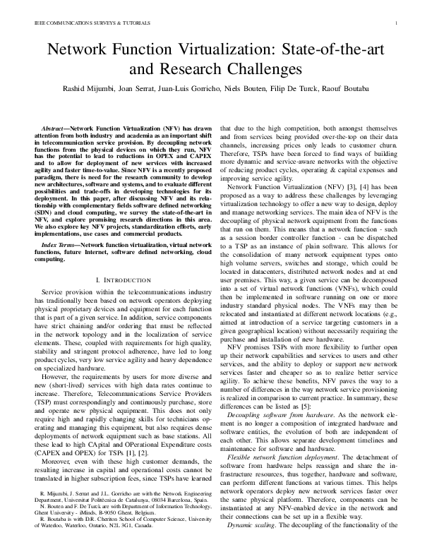 Pdf Network Function Virtualization State Of The Art And Research Challenges