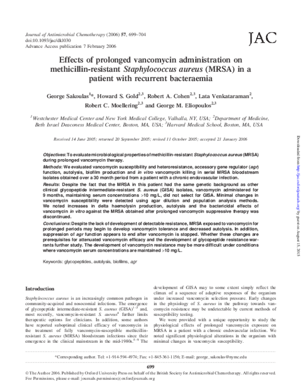 (PDF) Effects of prolonged vancomycin administration on methicillin-resistant Staphylococcus ...