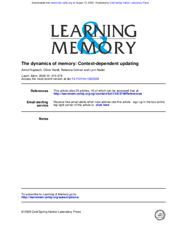 (PDF) The dynamics of memory: Context-dependent updating