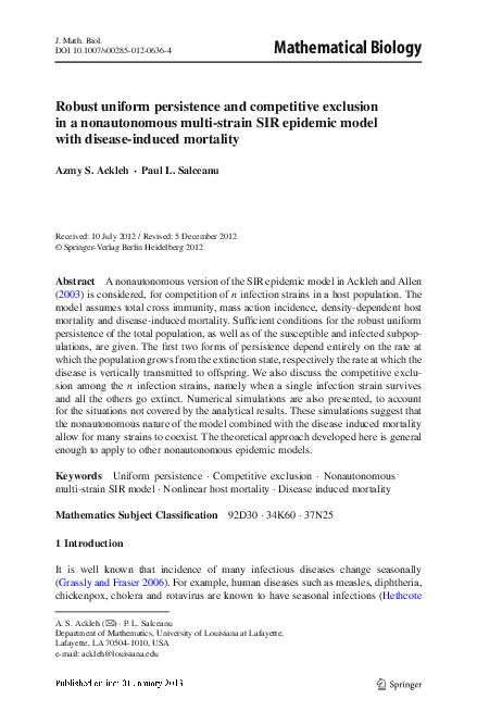 (PDF) Robust uniform persistence and competitive exclusion in a ...