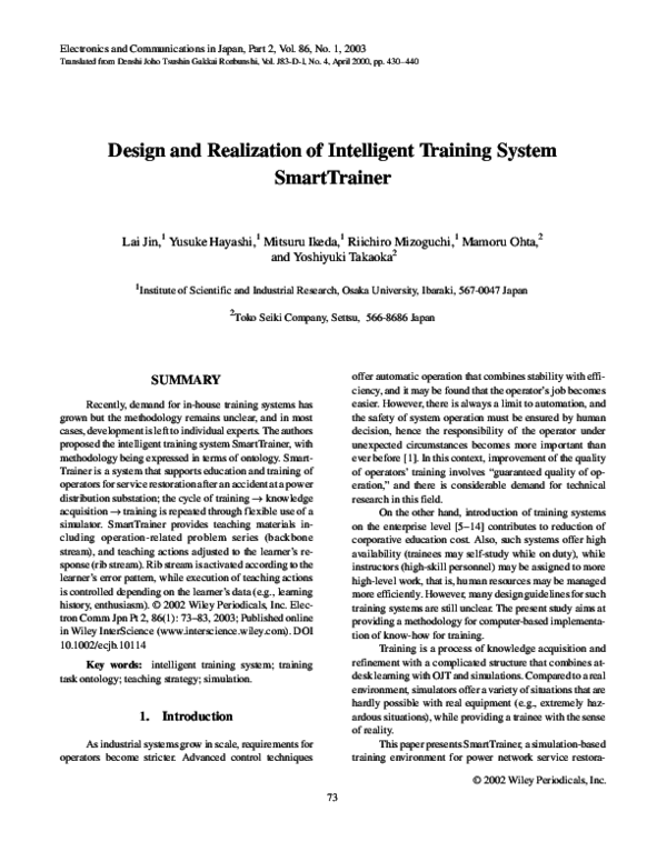(PDF) Design and realization of intelligent training system SmartTrainer