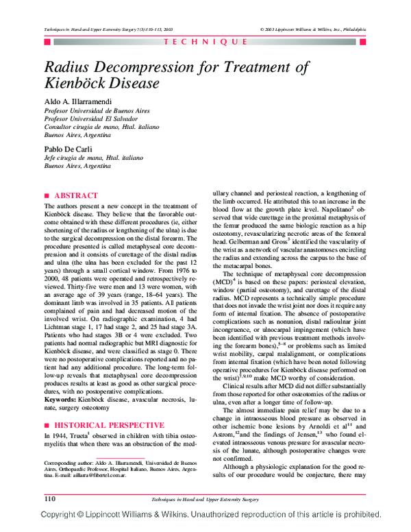 (PDF) Radius Decompression for Treatment of Kienb??ck Disease