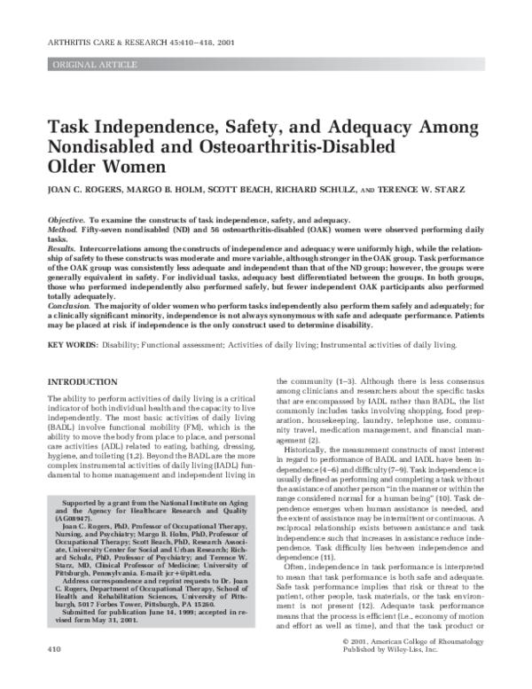(PDF) Task independence, safety, and adequacy among nondisabled and ...