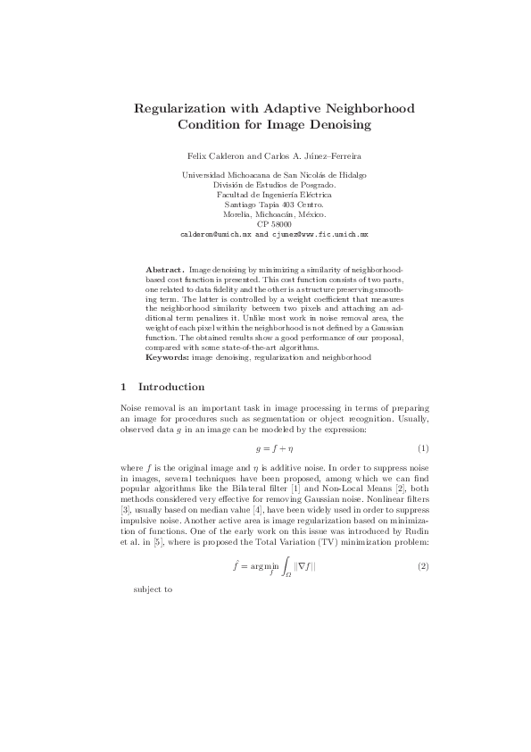 (PDF) Regularization with Adaptive Neighborhood Condition for Image Denoising