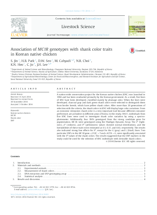 (PDF) Association of MC1R genotypes with shank color traits in Korean ...