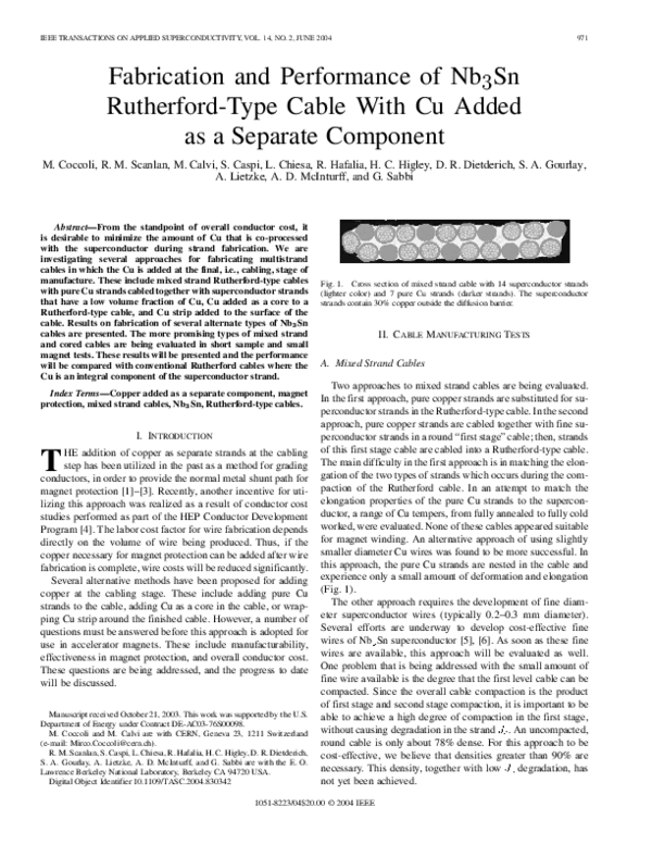 (PDF) Fabrication and Performance of $hboxNb_3hboxSn$ Rutherford-Type ...