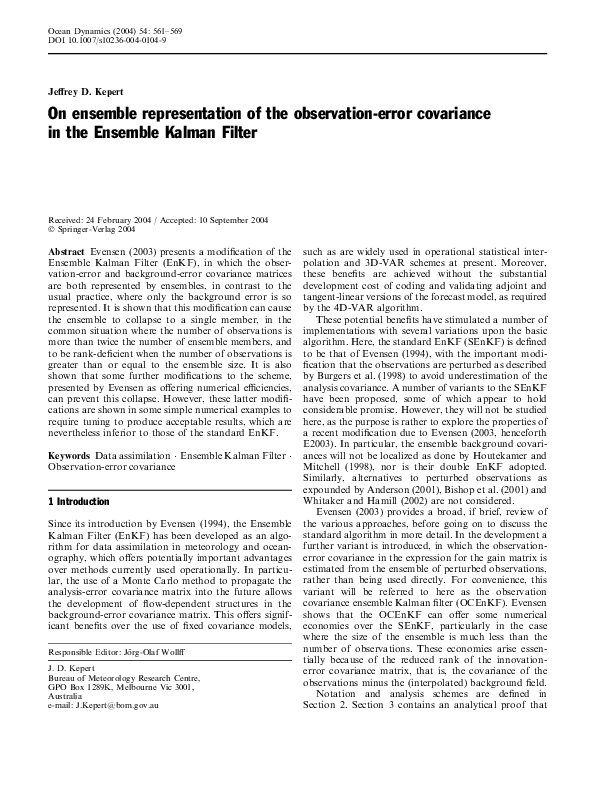 (PDF) On ensemble representation of the observation-error covariance in the Ensemble Kalman ...