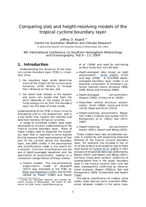 Pdf Slab And Height Resolving Models Of The Tropical Cyclone Boundary Layer Part I