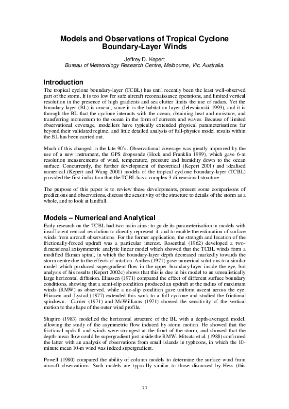 (PDF) Models and Observations of Tropical Cyclone Boundary-Layer Winds