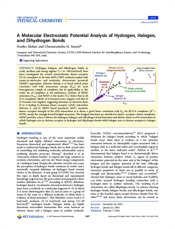 (PDF) A Molecular Electrostatic Potential Analysis of Hydrogen, Halogen, and Dihydrogen Bonds
