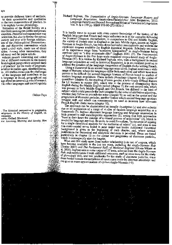 (PDF) A book review of Richard Ingham, The Transmission of Anglo-Norman ...