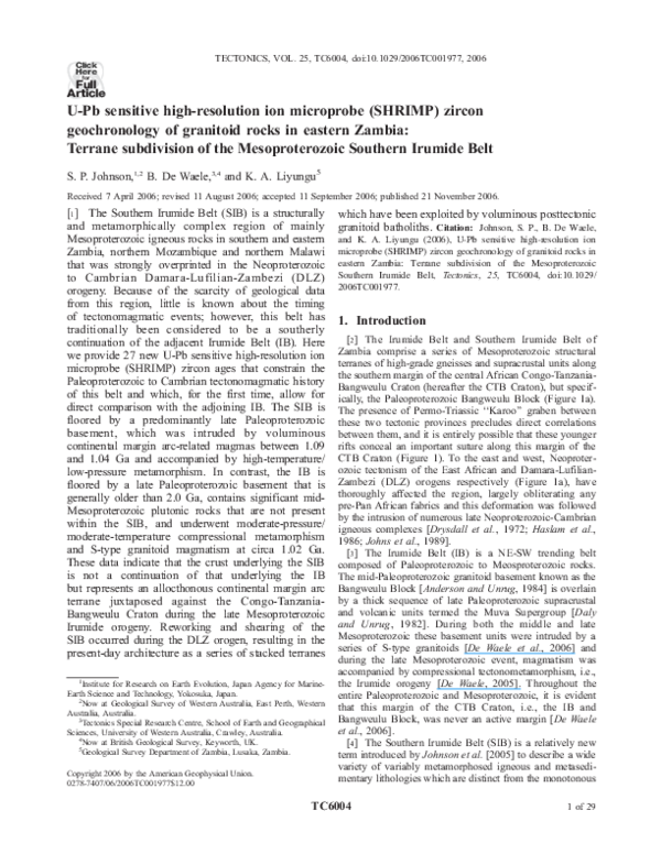 (PDF) U-Pb SHRIMP geochronology of granitoid rocks in eastern Zambia ...