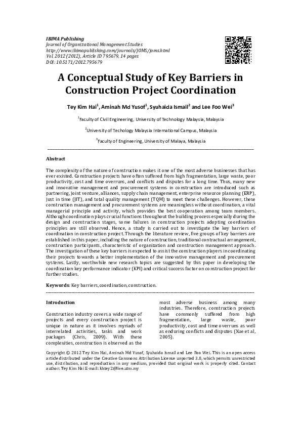 (PDF) A Conceptual Study of Key Barriers in Construction Project ...