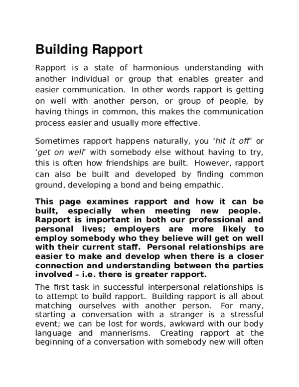 (DOC) Rapport Building with Client