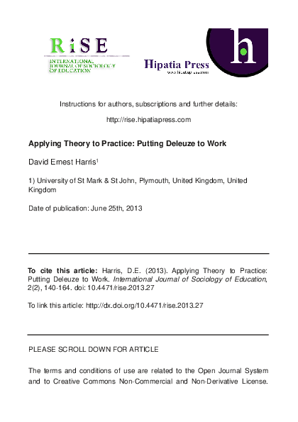 (PDF) Applying Theory to Practice: Putting Deleuze to Work