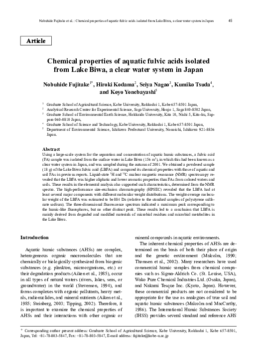 (PDF) Chemical properties of aquatic fulvic acids isolated from Lake ...