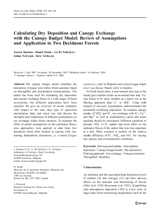 (PDF) Calculating Dry Deposition and Canopy Exchange with the Canopy ...