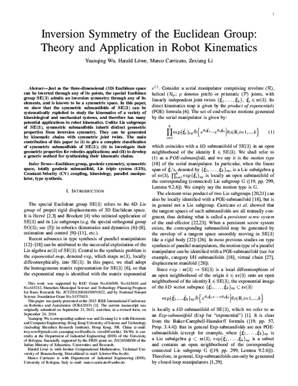 Inversion Symmetry of the Euclidean Group: Theory and Application to ...
