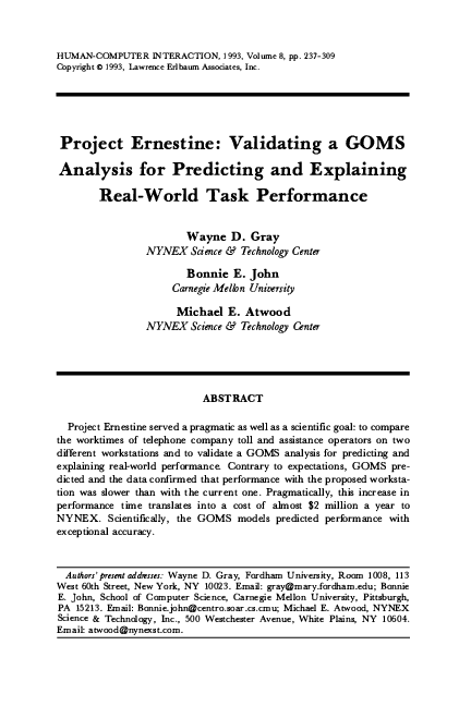 (PDF) Project Ernestine: Validating a GOMS analysis for predicting and ...