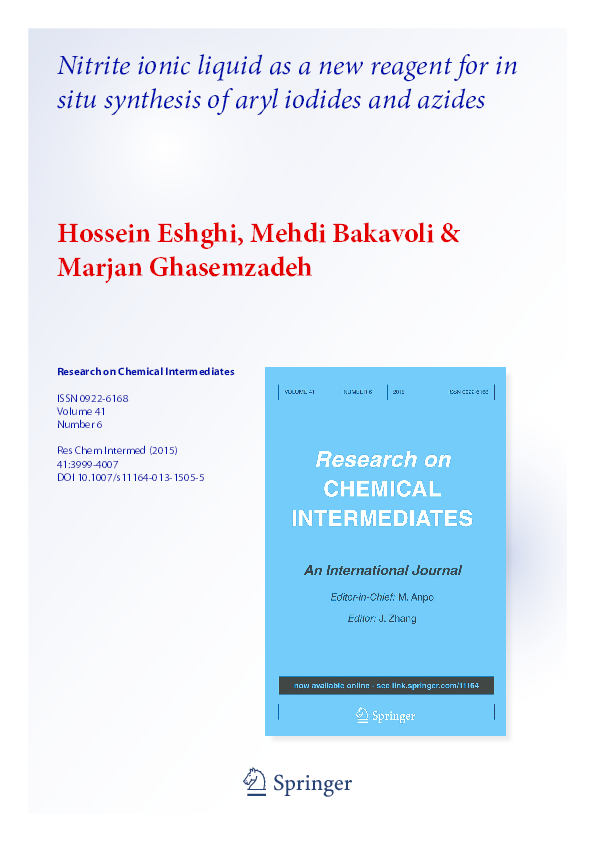(PDF) Nitrite ionic liquid as a new reagent for in situ synthesis of ...