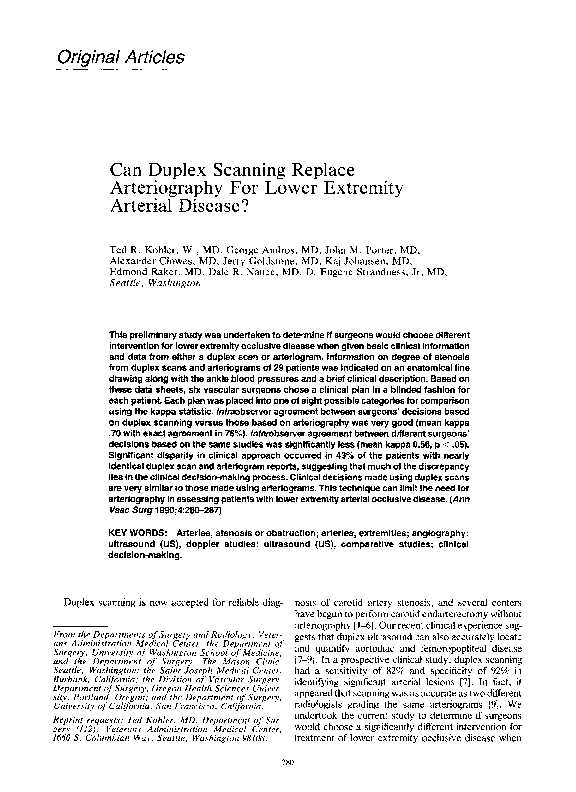 (PDF) Can Duplex Scanning Replace Arteriography for Lower Extremity ...