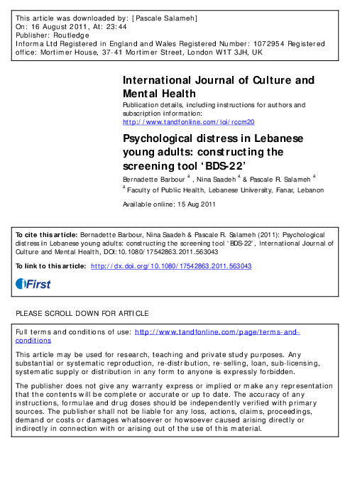 (PDF) Psychological distress in Lebanese young adults: constructing the ...