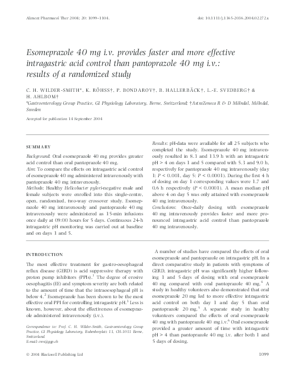 (PDF) Esomeprazole 40 mg i.v. provides faster and more effective ...