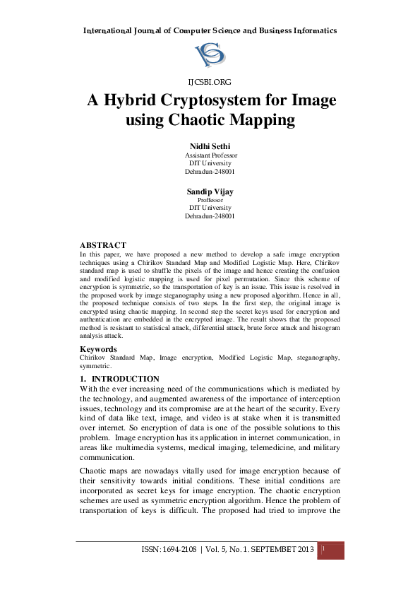 (PDF) A Hybrid Cryptosystem for Image using Chaotic Mapping