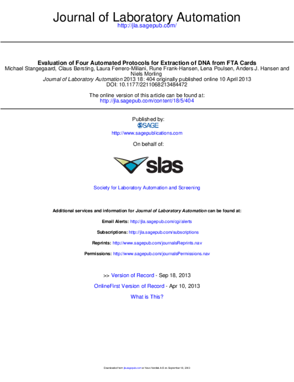 (PDF) Evaluation of Four Automated Protocols for Extraction of DNA from ...