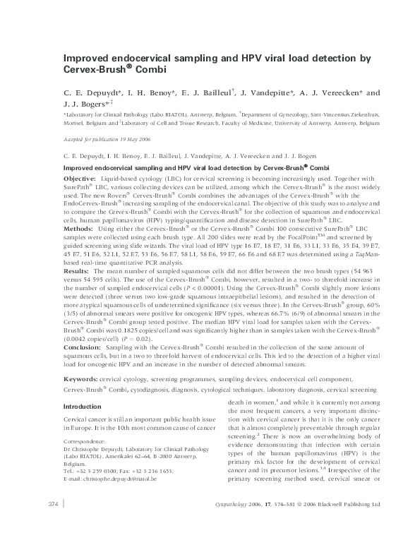 (PDF) Improved endocervical sampling and HPV viral load detection by ...