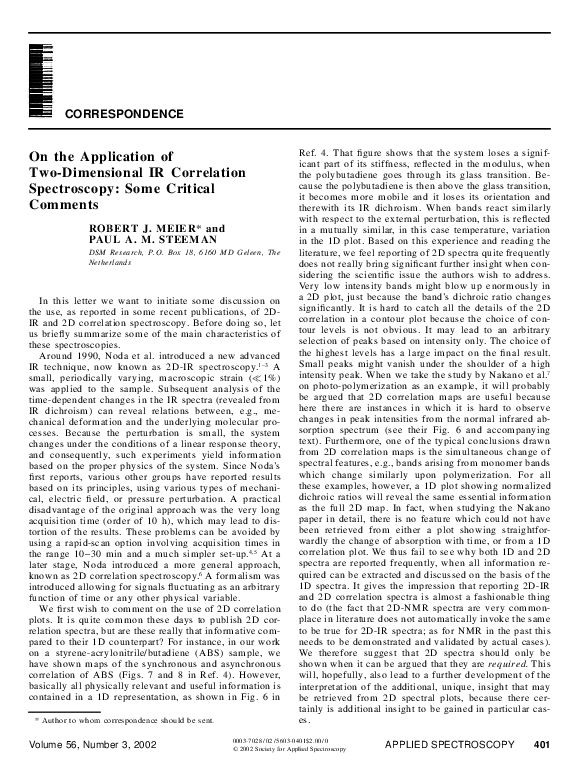 (PDF) On the Application of Two-Dimensional IR Correlation Spectroscopy: Some Critical Comments