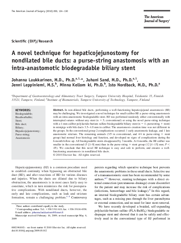 Pdf A Novel Technique For Hepaticojejunostomy For Nondilated Bile Ducts A Purse String