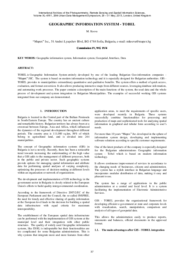 GEOGRAPHIC INFORMATION SYSTEM -TOBEL